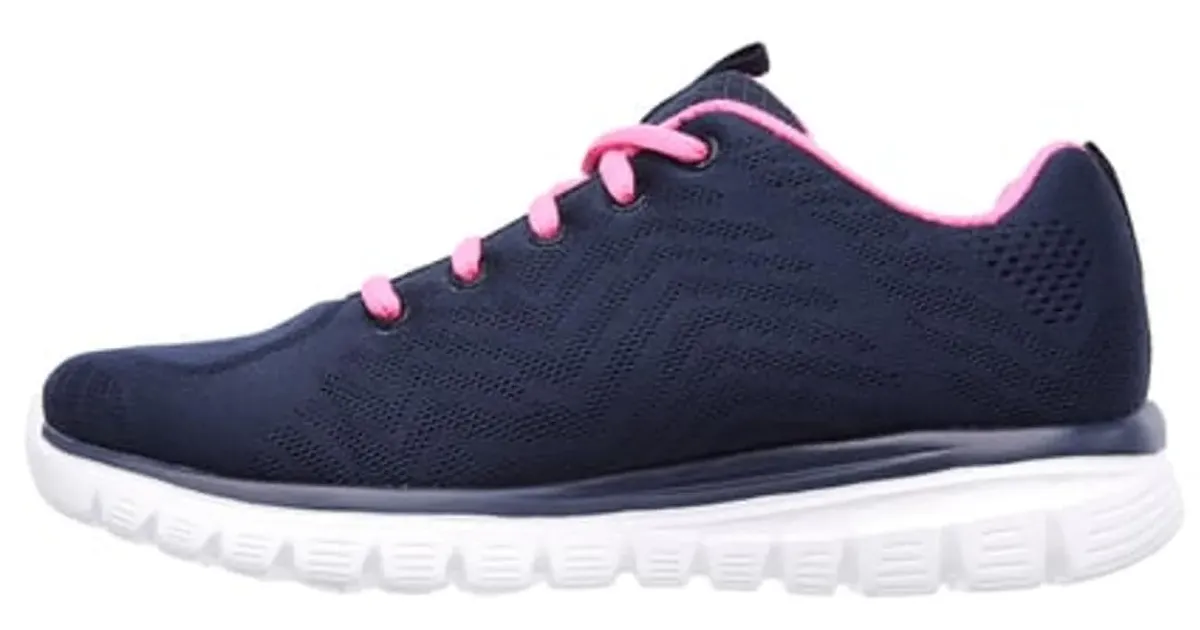 SKECHERS Graceful Get Connected Sneakers, Navy Mesh Hot Pink Trim, 38.5 ...