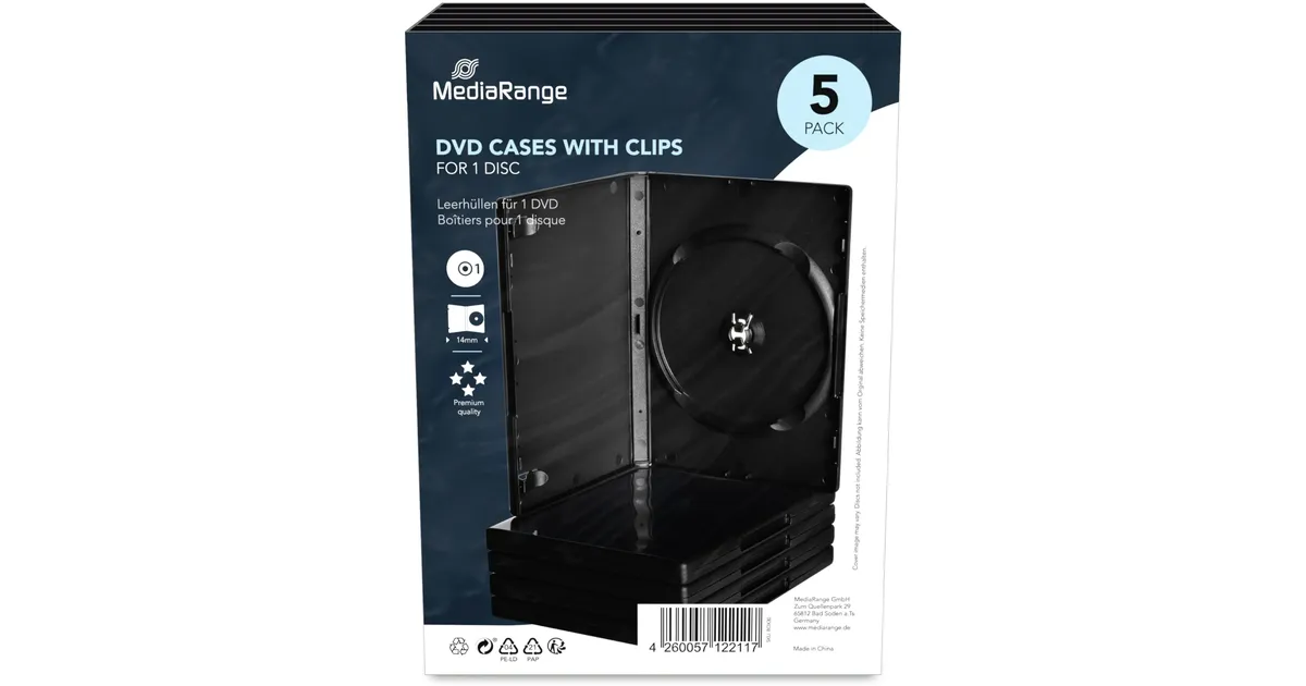 MediaRange 5er-Pack DVD-Hüllen für 1 Disc 14mm, schwarz | juuhu.at