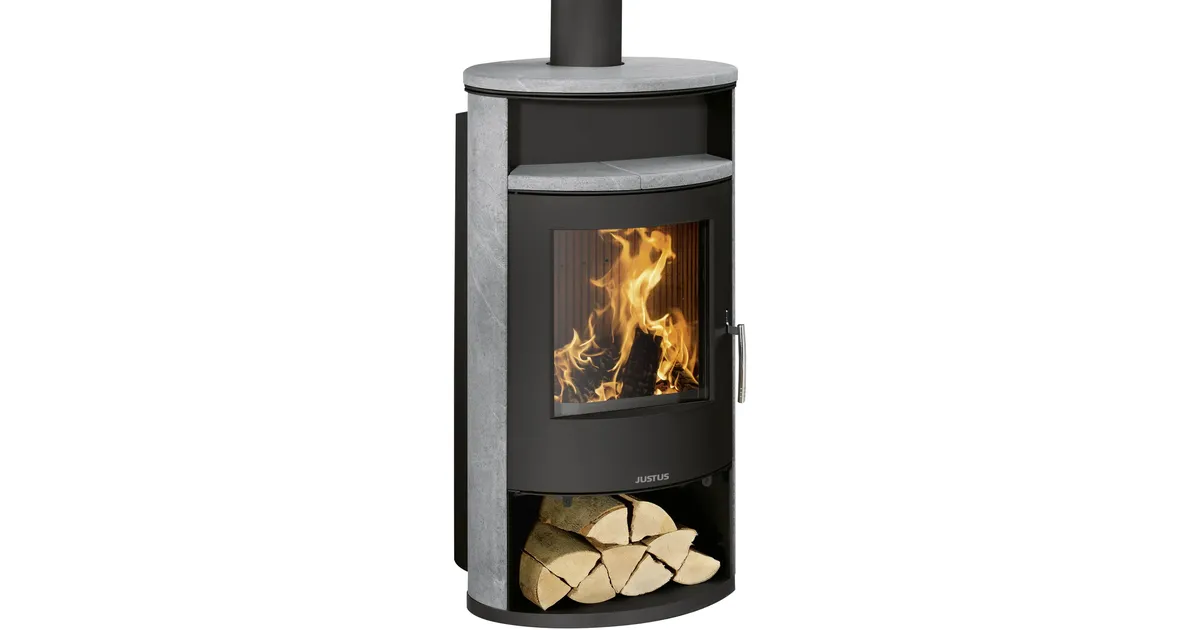 Justus Island Aqua Kaminofen Stahl Schwarz/Abdeckplatte Speckstein ...