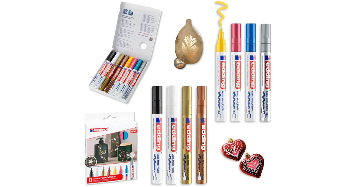 edding 750 Glanzlackmarker Set - schwarz, gelb, pink, hell-blau, weiß ...