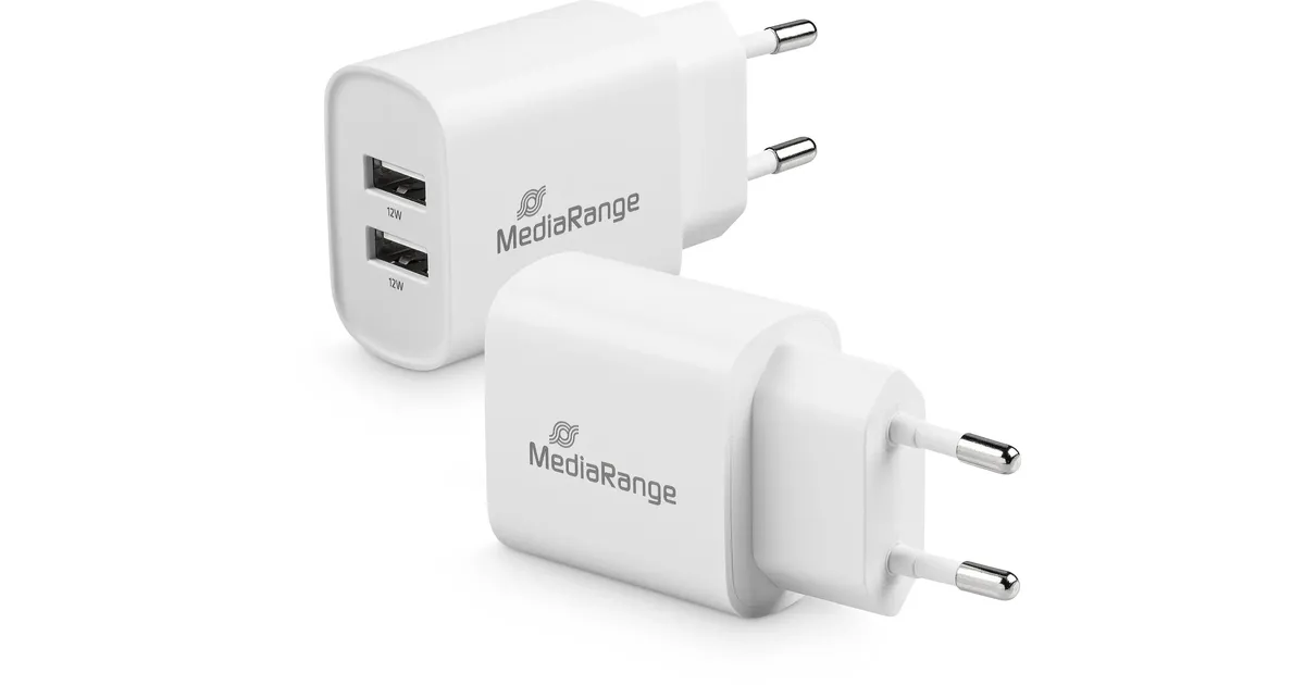 MediaRange USB-Ladeadapter - 2-Port Steckdosen-Ladeadapter 12W, 2X USB ...